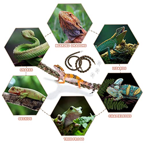 2 Pcs Reptile Vines, Bendable Reptile Plants Pet Habitat Decor with 3 Suction Cup Accessories for Climbing Chameleon Crab Lizards Snakes Gecko Frog Hermit Crab