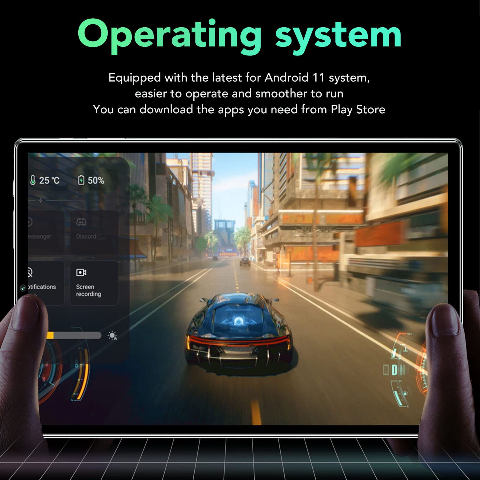 10.1 Inch Android 11 Tablet, Smart Gaming Tablet, Octa Core CPU, 4GB RAM 64GB ROM, 8MP+16MP Camera, IPS Display, BT5.0, 2.4G/5G WiFi, Dual Speaker, Dual SIM Slot, 8800mAh Battery (Black)