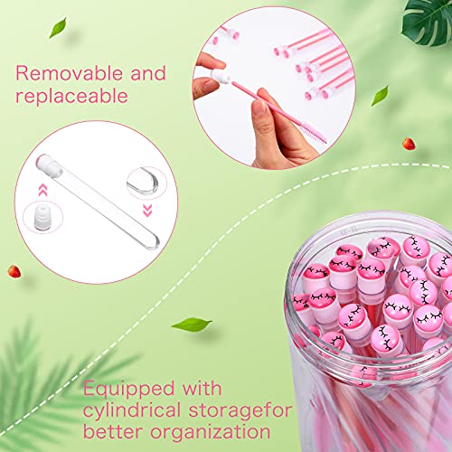 30 Pieces Disposable Eyebrow Brushes with Tubes Mascara Wand Tube Brushes Eyelash Mascara Brushes Diamond Eyelash Tubes with Transparent Cylinder Packaging for Women Girls Makeup (Pink)