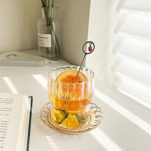 2 Pcs Ripple Drinking Glasses Set - 8.8 oz Modern Kitchen Vintage Wavy Drinking Glasses- Unique Origami Ribbed Glassware For Weddings, Cocktails, Glass Cup Coffee Mug (Ripple)