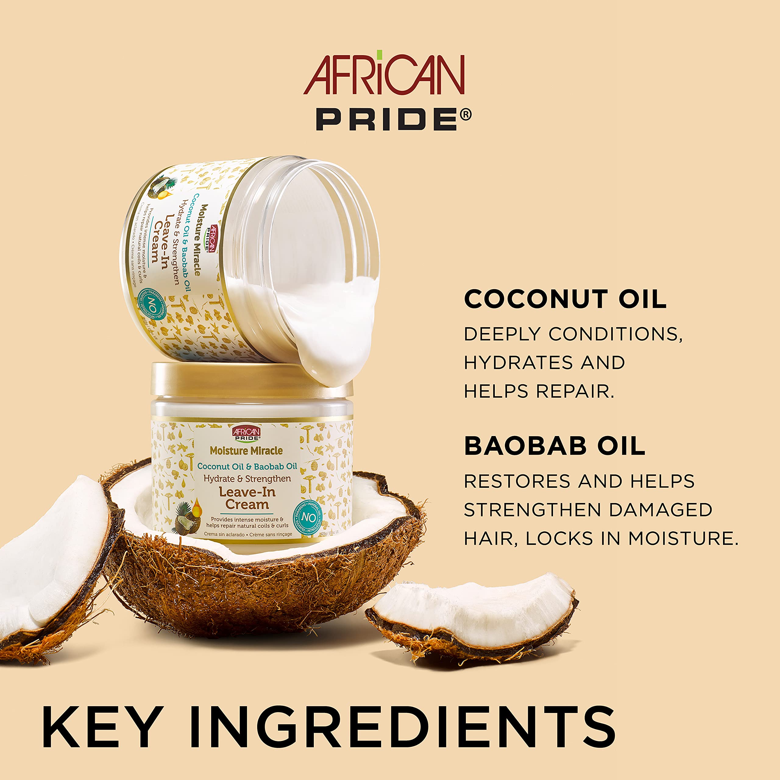 African Pride Moisture Miracle Pre-Shampoo & Leave-In Cream - Helps Minimize Hair Breakage & Provides Intense Moisture for Natural Coils & Curls, Detangles & Conditions, 12 Oz & 15 Oz