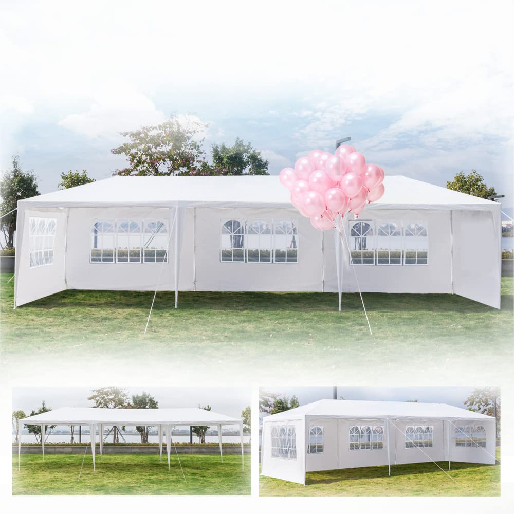 10' x 30' Outdoor Canopy Tent, Waterproof Canopy Tent with 5 Removable Sidewalls for Wedding, Party, BBQ, Camping, White