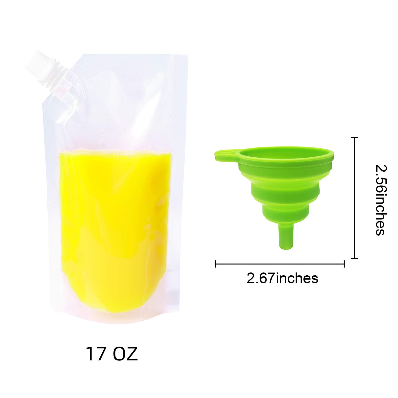 10 Pcs Plastic Flask, Reusable Juice Pouches for Adults, Plastic Flasks Bags with Funnel for Travel, Party (10x16oz)