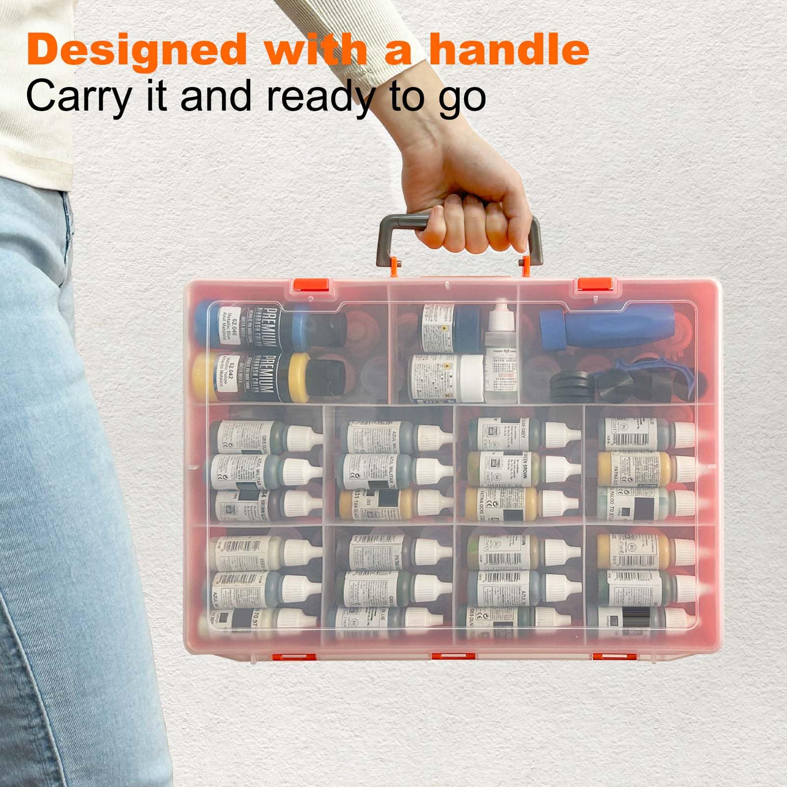 1set Model Paint Organizer with 60 Holes (Diameter 32.5mm) Pigment Bottle Storage Suitcase Dual-layer Portable Box SN03S Miniature Paint Storage