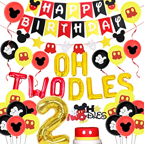 Cartoon Mouse 2nd Birthday Party Supplies Oh Twodles Party Decorations Cake Topper Balloon Happy Birthday Banner Felt Garland