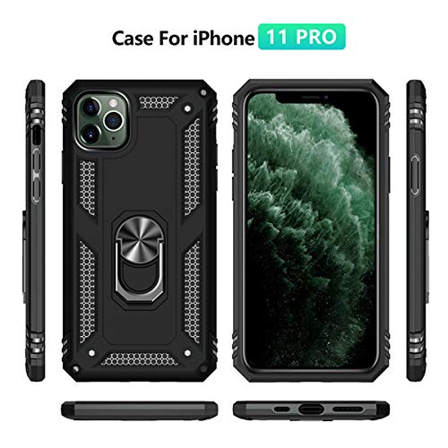 ADDIT Phone Case for iPhone 11 Pro,Military Grade Protective iPhone 11 Pro Cases Cover with Ring Car Mount Kickstand for iPhone 11 Pro - Black