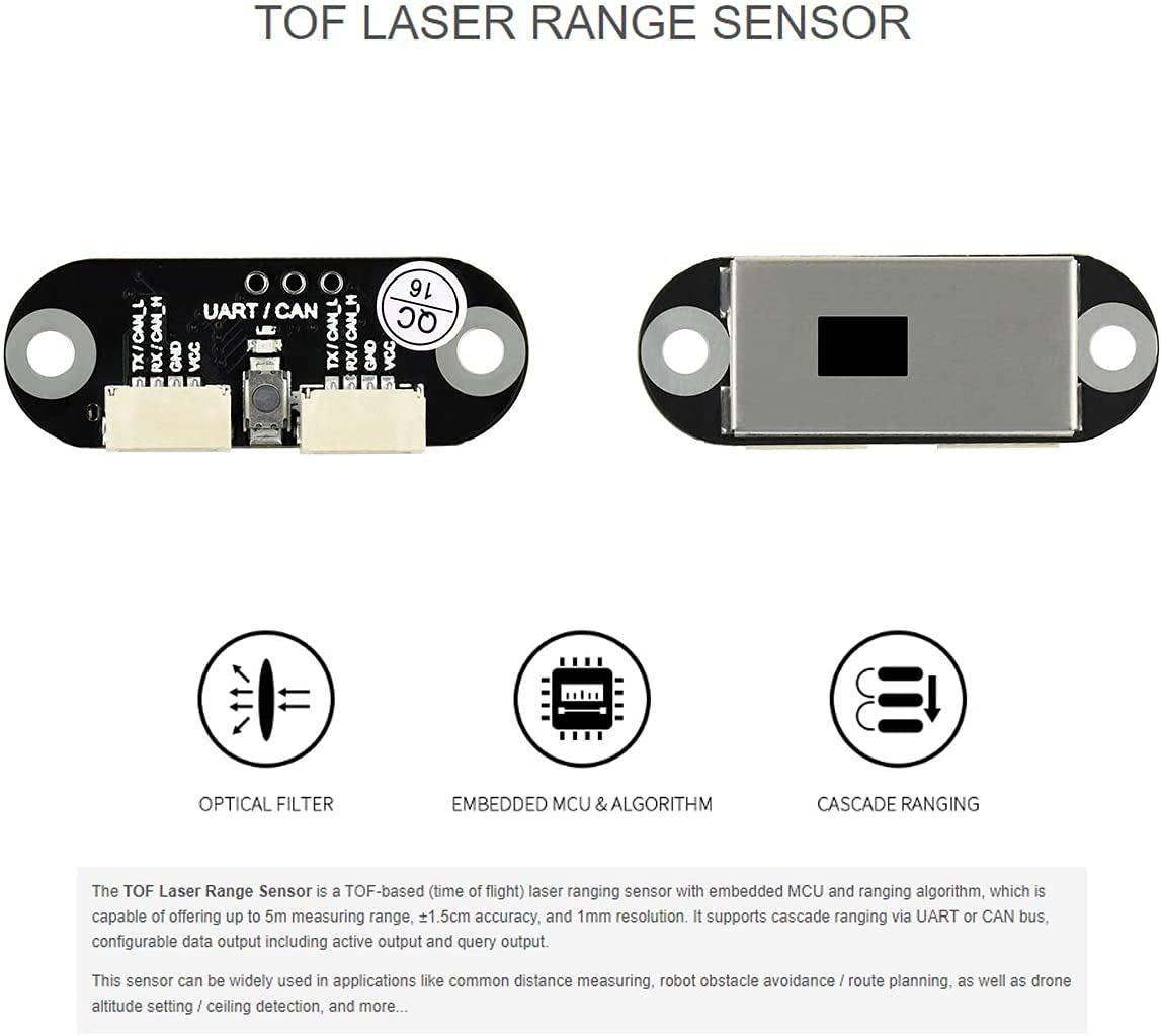 Laser Range Sensor TOF Laser Range Sensor Compatible with Arduino Raspberry PI Supports Cascade ranging. Range 1cm to 500cm