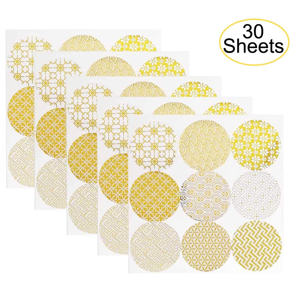 30 Sheets Decorative Gold Circle Envelope Seals Stickers Self-Adhesive Universal Sealing Stickers Gift Boxes Stickers Label Stickers