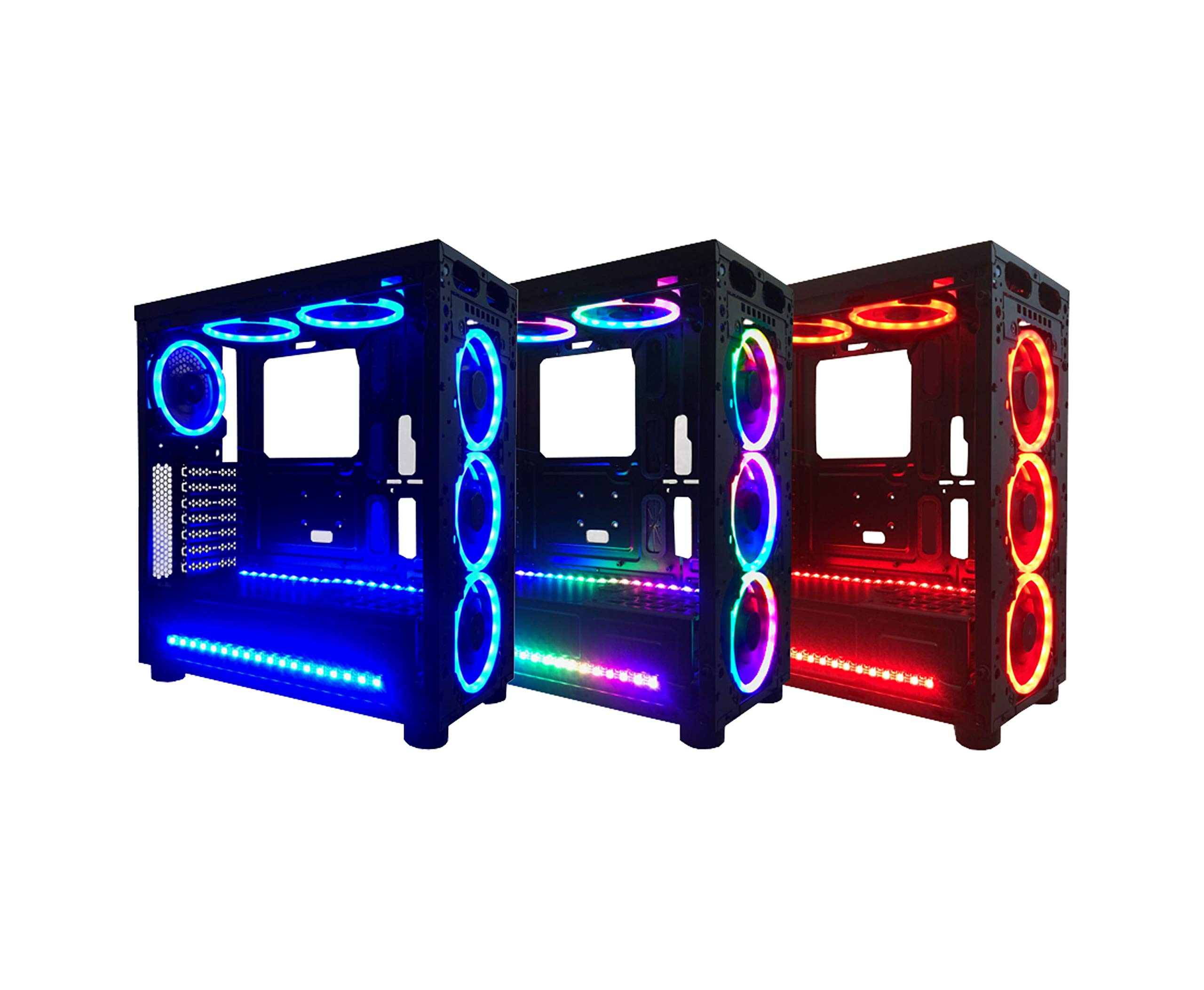 Apevia ST6P2-RGB Spectra 120mm Silent Dual Ring RGB Color Changing LED Fan with Remote Control, 16x LEDs & 8X Anti-Vibration Rubber Pads w/ 2 Magnetic LED Strips (6+2-pk)