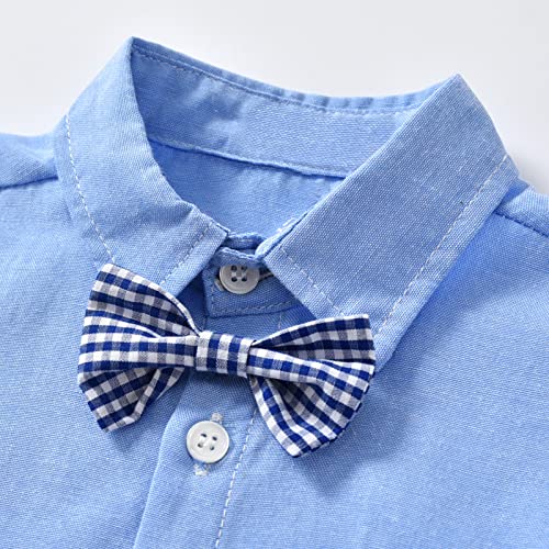 Joe Wenko Baby Boys Clothes Pants Set, Long Sleeve Dress Shirts with Bowtie and Suspender Pants Outfit Navy, 18-24 Months