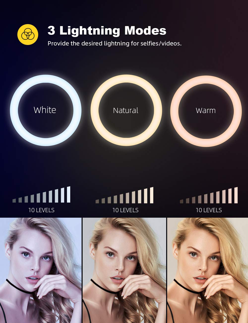 10'' Selfie Ring Light 67'' Tripod Stand - Lamicall LED Circle Halo Light with Cell Phone Holder for Live Stream/Makeup/YouTube Video Recording/Photography, ARO De Luz Compatible with 4-6.5'' Phones