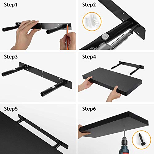 AMADA HOMEFURNISHING Floating Shelves Black, Wall Shelves with Invisible Brackets for Bedroom, Bathroom, Living Room, Kitchen, Set of 3 - AMFS07
