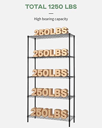 FDW 14" D x 36" W x 72" H 5-Shelf Wire Shelving Adjustable Metal Shelf Large Storage Shelves Heavy Duty Height Commercial Grade Steel Layer Shelf 1250 LBS Capacity,Black
