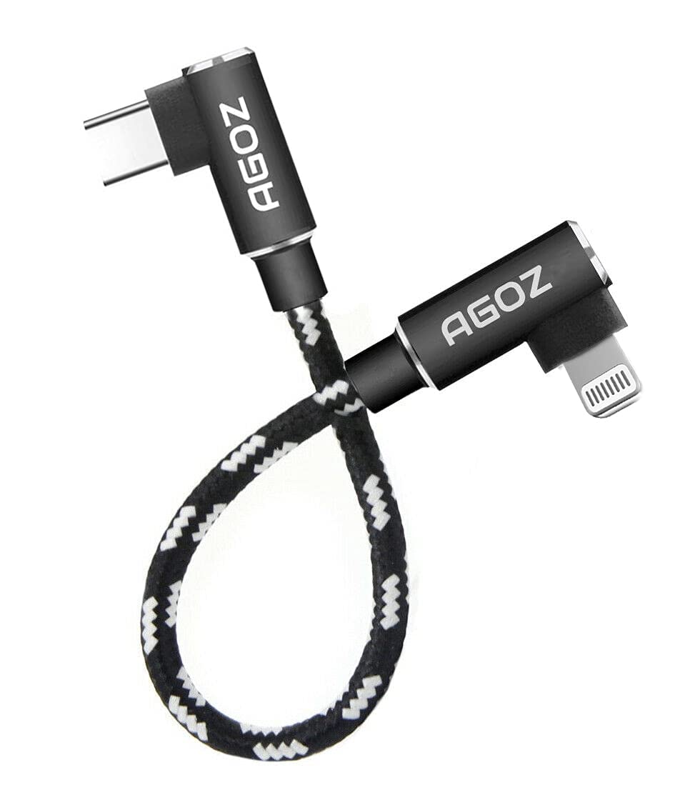 AGOZ 6 Inch MFI Certified Lightning to USB C Cable, 90° Right Angle Fast Charger Cord Compatible with iPhone 14, 13 Pro Max, 12, 11 Pro Max, Xs XR X 8
