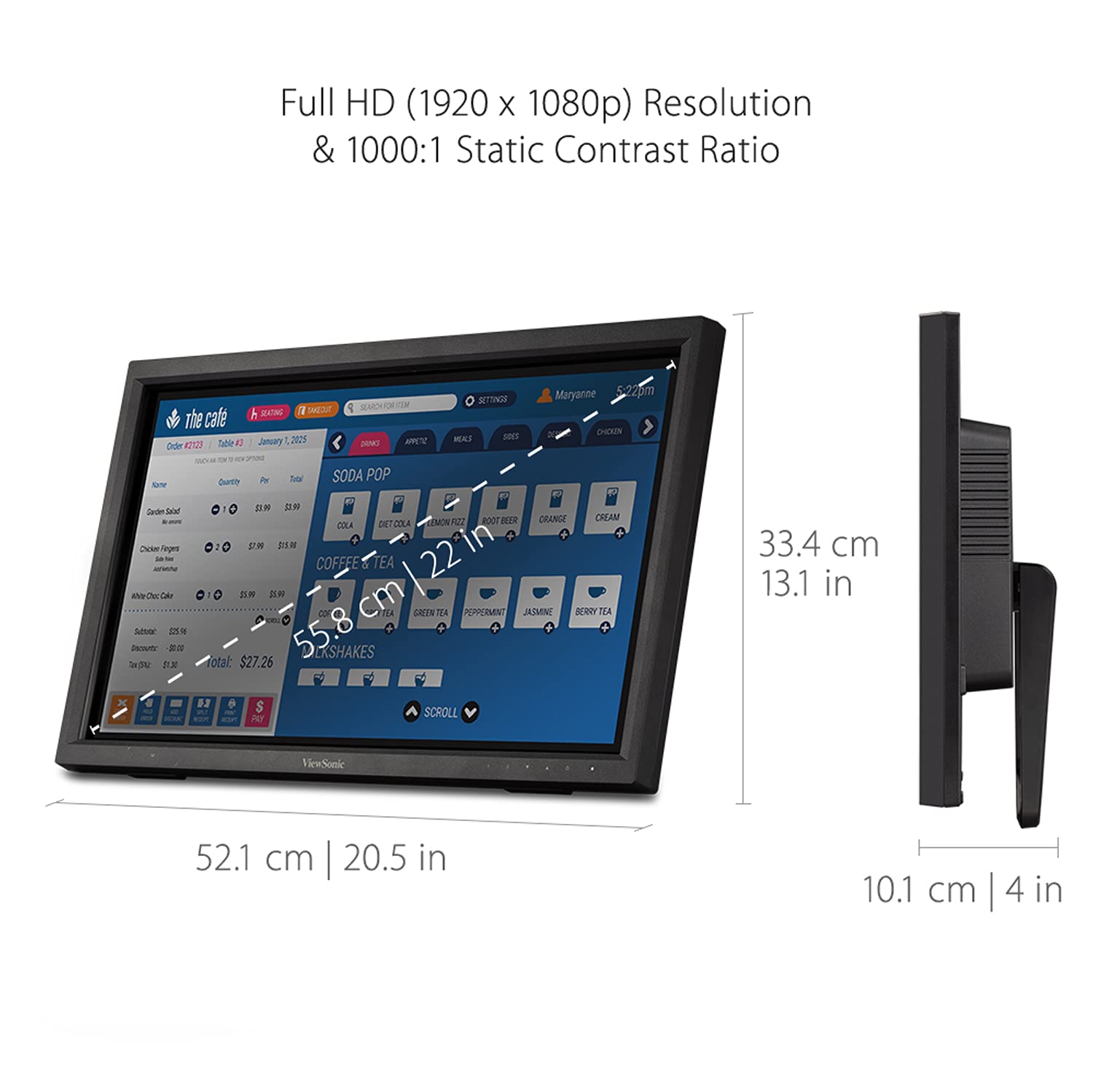 ViewSonic TD2223 22 Inch 1080p 10-Point Multi IR Touch Screen with Eye Care HDMI, VGA, DVI and USB Hub (Renewed)