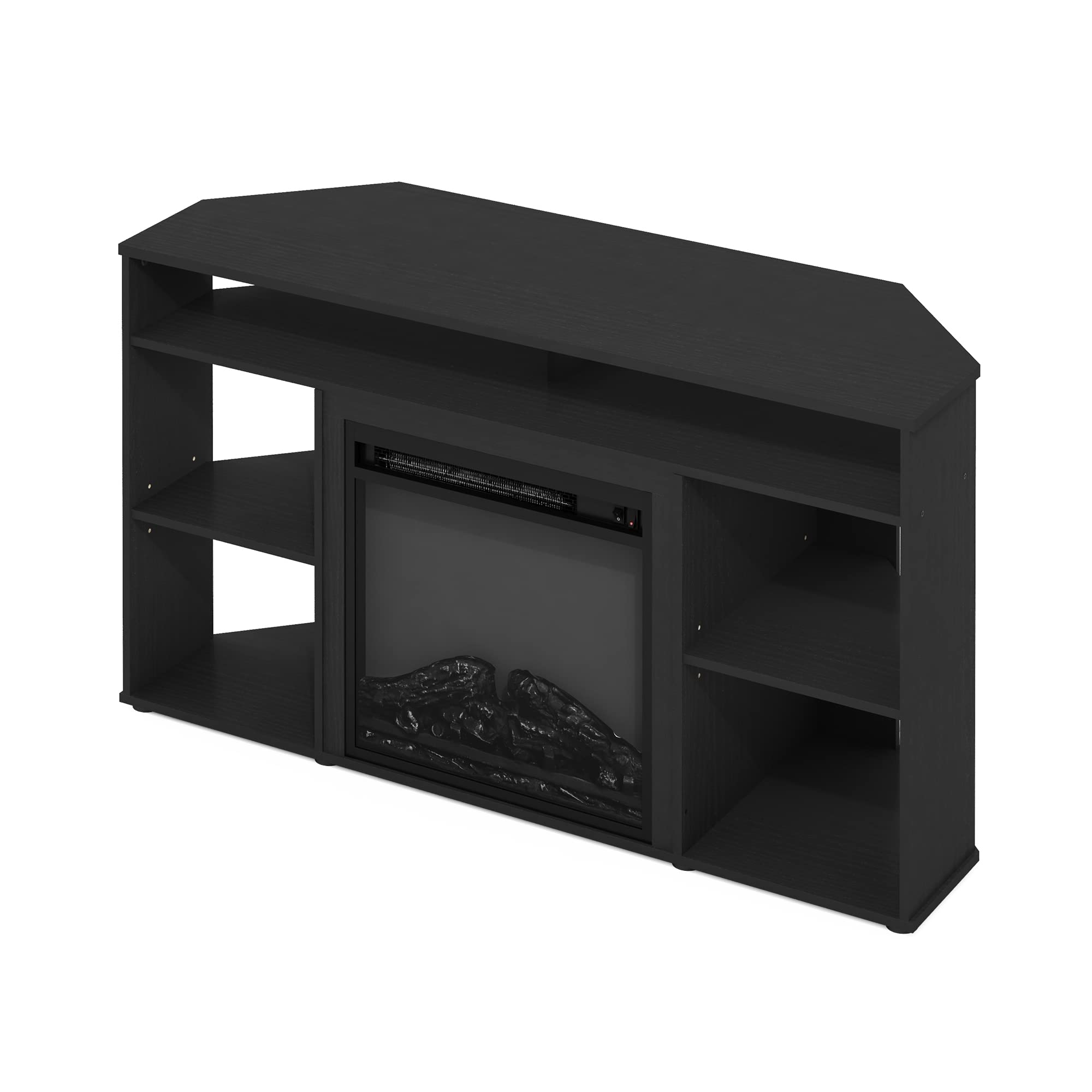 Furinno Jensen Corner TV Stand with Fireplace for TV up to 55 Inches, Americano