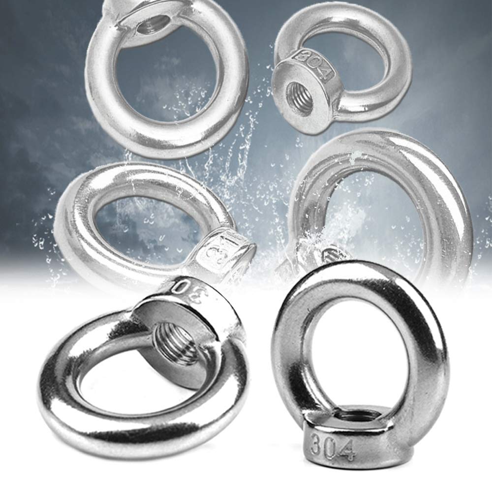 10 Pcs M6 Lifting Eye Nut Lifting Ring Eyebolt Nuts Silver 304 Stainless Steel Ring Shape Lifting Eye Nut for Lifting Accessories Rope Fitting