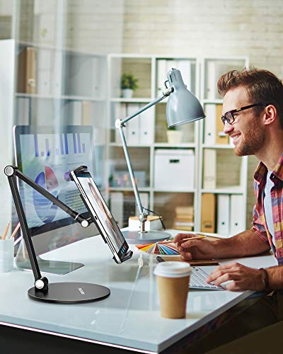 AboveTEK Adjustable Tablet Stand Holder, Long Arm iPad Holder, Flexible and 360 Degrees Rotatable iPad Stand, Compatible with 4.7“- 13.5” Mobile iPhone, iPad, Samsung Tab, Nintendo (Black)