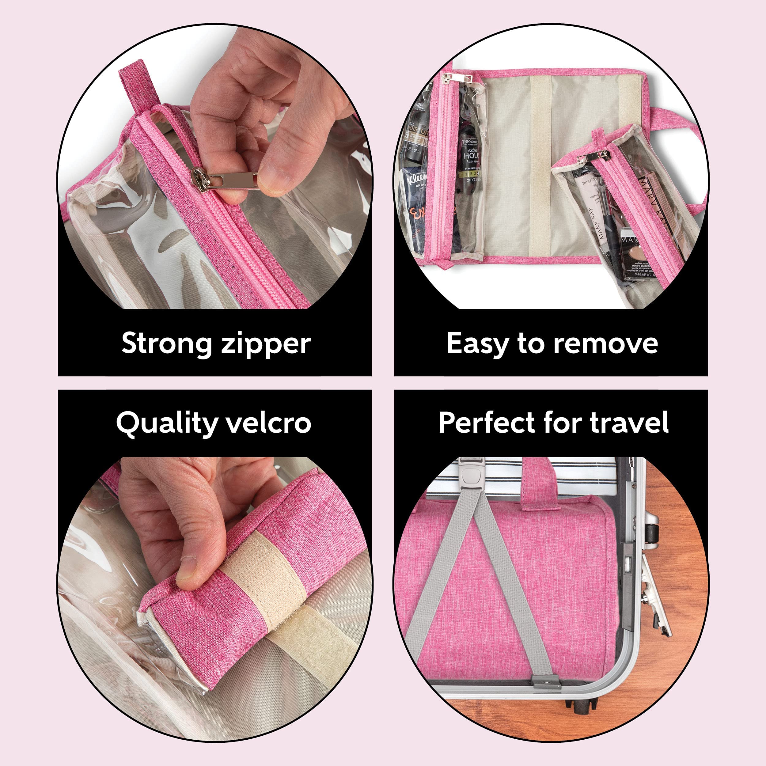 A F 4-in-1 hanging Toiletry bag | Roll-up makeup organizer with 4 detachable PVC zip pouches| travel toiletry bag, 600D oxford fabric material organize Make up , Cosmetics, Pink
