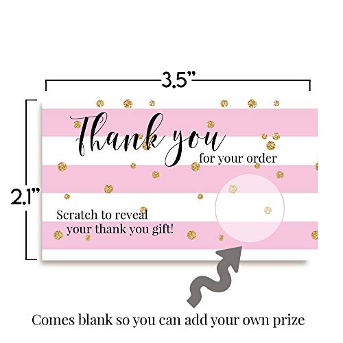 Pink Stripes Scratch & Win Customer Appreciation Package Inserts for Small Businesses, 20 2" X 3.5β Single Sided Insert Cards with Scratch Off Stickers included by AmandaCreation