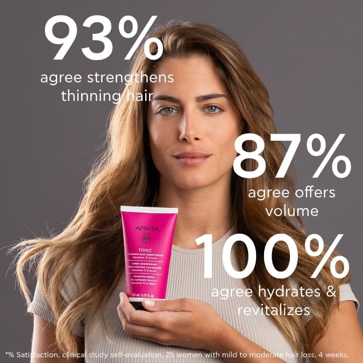 Apivita Tonic Thinning Hair Conditioner 150ml with Patented Hippophae Tonic Complex, Laurel and Propolis - Strengthens Hair, Prevents Breakage, Detangles and Adds Volume