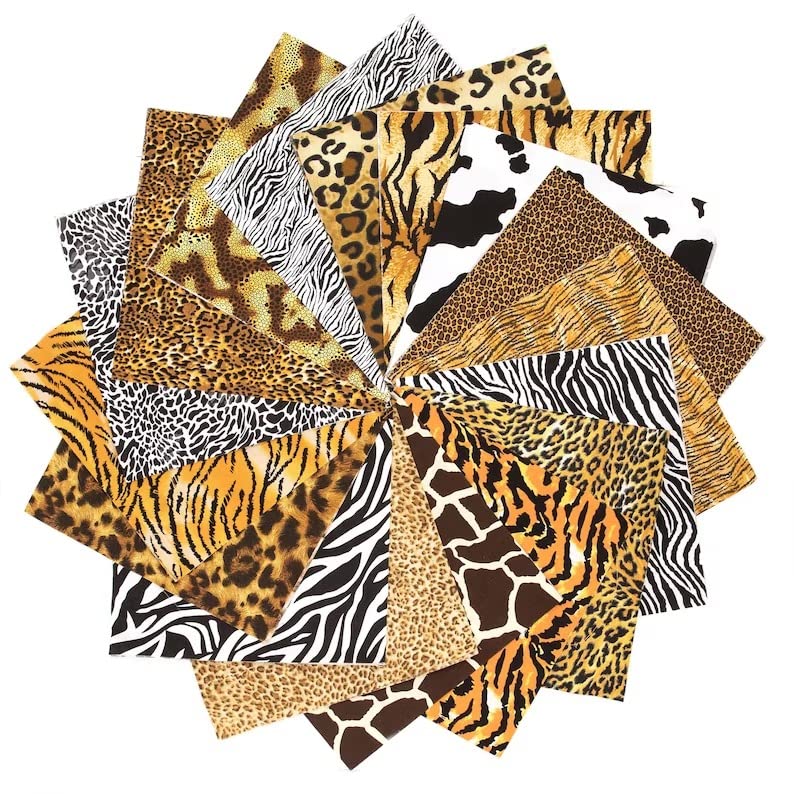 102 Strips Fabric Cute, Beautiful Wild Thing Animal Skin Prints pre Cut Charm Pack 5" Squares, Cute 100% Cotton Fabric Quilt