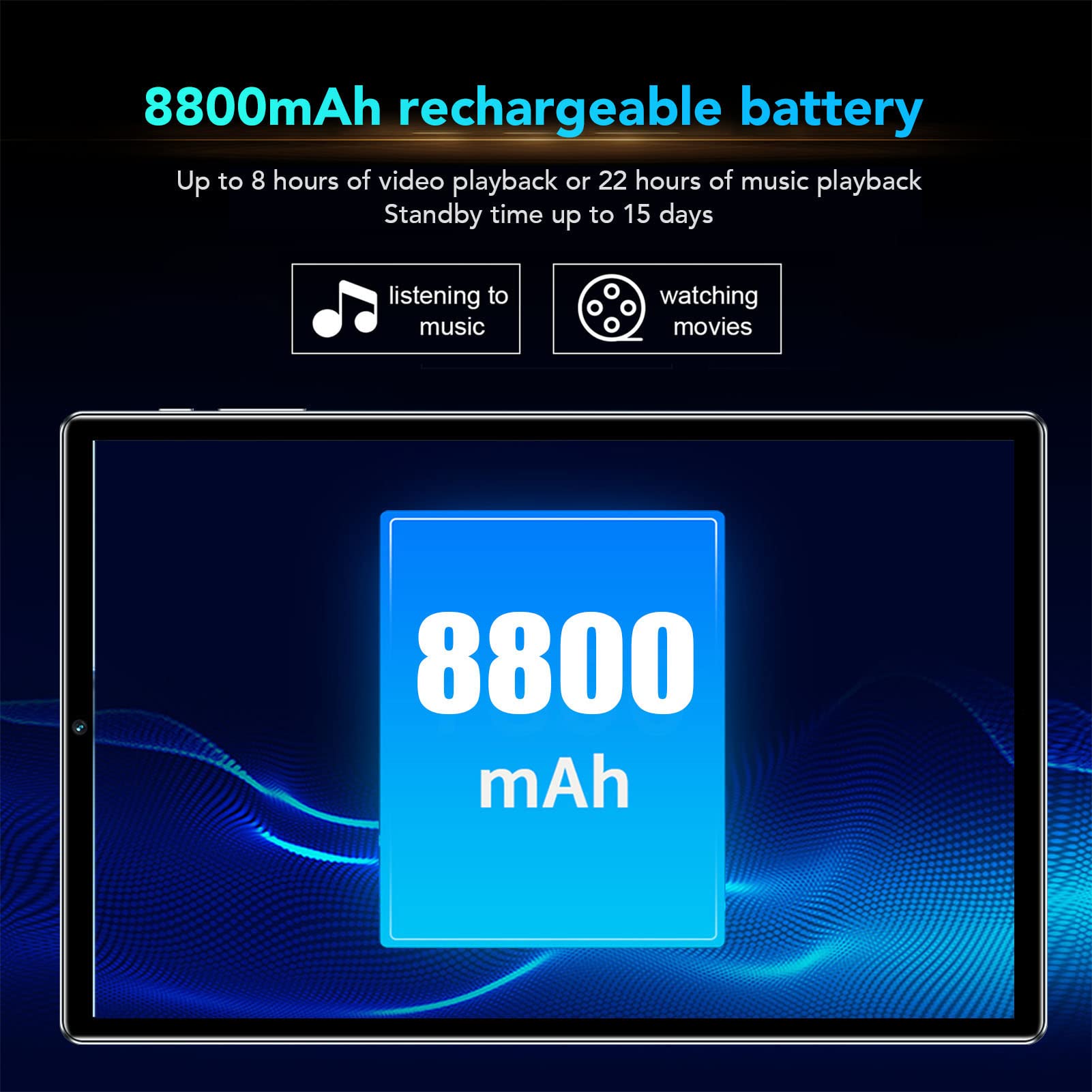 10.1 Inch Android 11 Tablet, Smart Gaming Tablet, Octa Core CPU, 4GB RAM 64GB ROM, 8MP+16MP Camera, IPS Display, BT5.0, 2.4G/5G WiFi, Dual Speaker, Dual SIM Slot, 8800mAh Battery (Black)