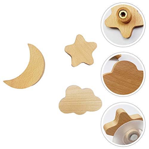 Garneck 3Pcs Wall Hooks Hat Hooks Wooden Coat Hangers Star Moon Cloud Wall Hook Kids Room Nursery Wall Decors