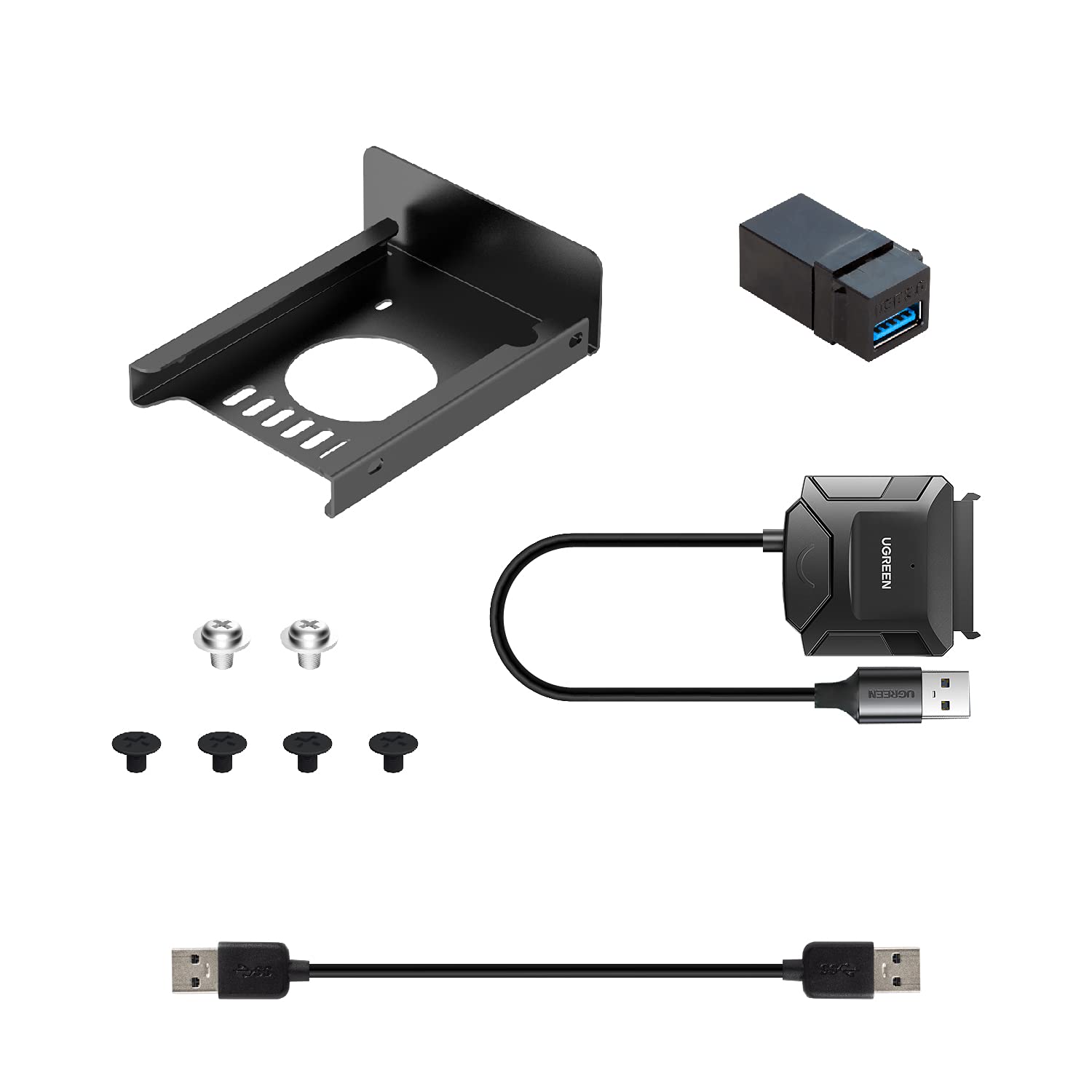 UCTRONICS SATA to USB 3.0 Adapter Cable, SSD Mounting Plate for 2.5" SSD, Compatible with Raspberry Pi 1U Rackmount, USB Cable and USB Keystone Jack