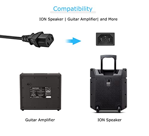 10FT AC Power Cord Compatible ION Block Rocker, Job Rocker, Explorer Portable Speaker System, ION iPA76C iPA76A iPA76S IPA23 Block
