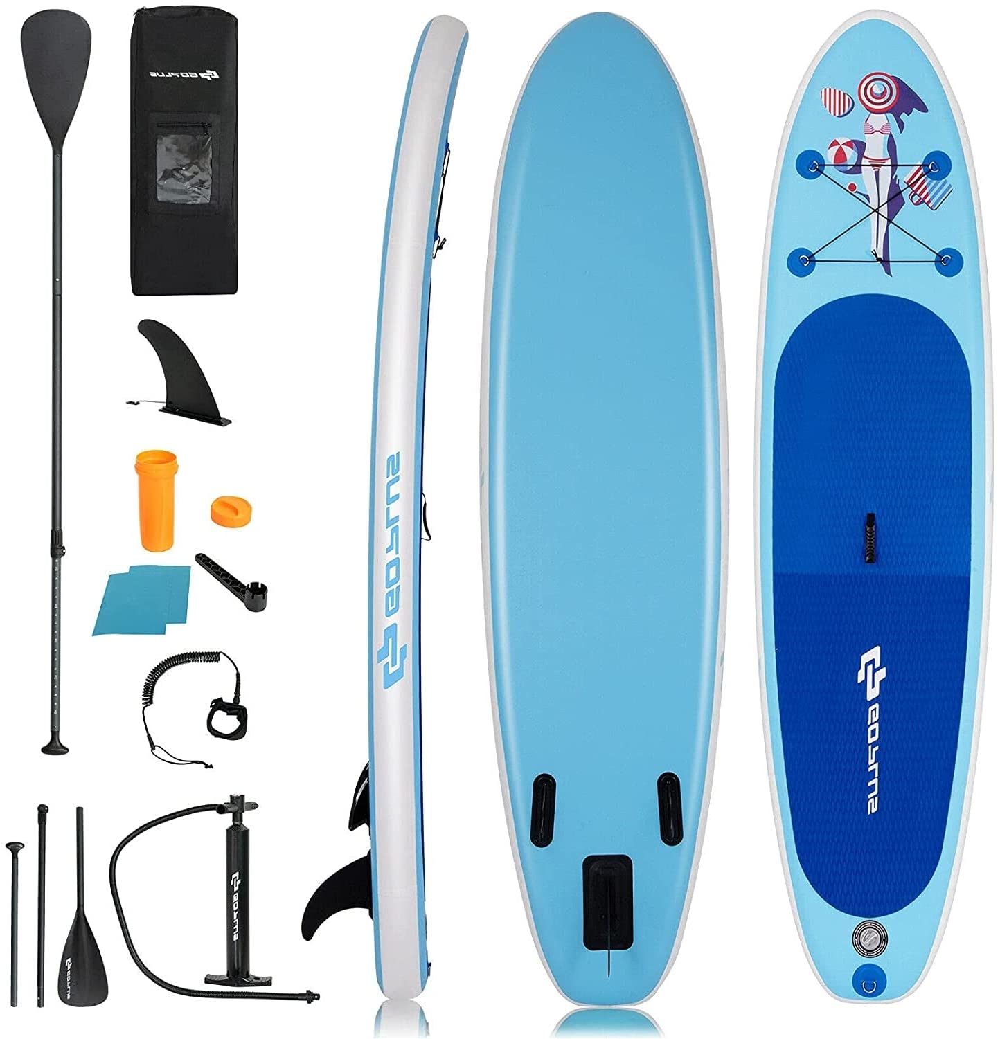 10‘ Inflatable Lightweight Stand up Paddle Board, Premium Yoga Board W/Durable SUP Accessories, with Fins, Carrying Bag, Non-Slip Deck, Adjustable Paddle & Hand Pump, Wide Stance