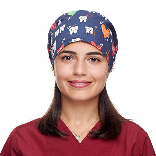 BONNETTO Working Cap for Women Men with Button Sweatband Unisex One Size Bouffant Head Cover