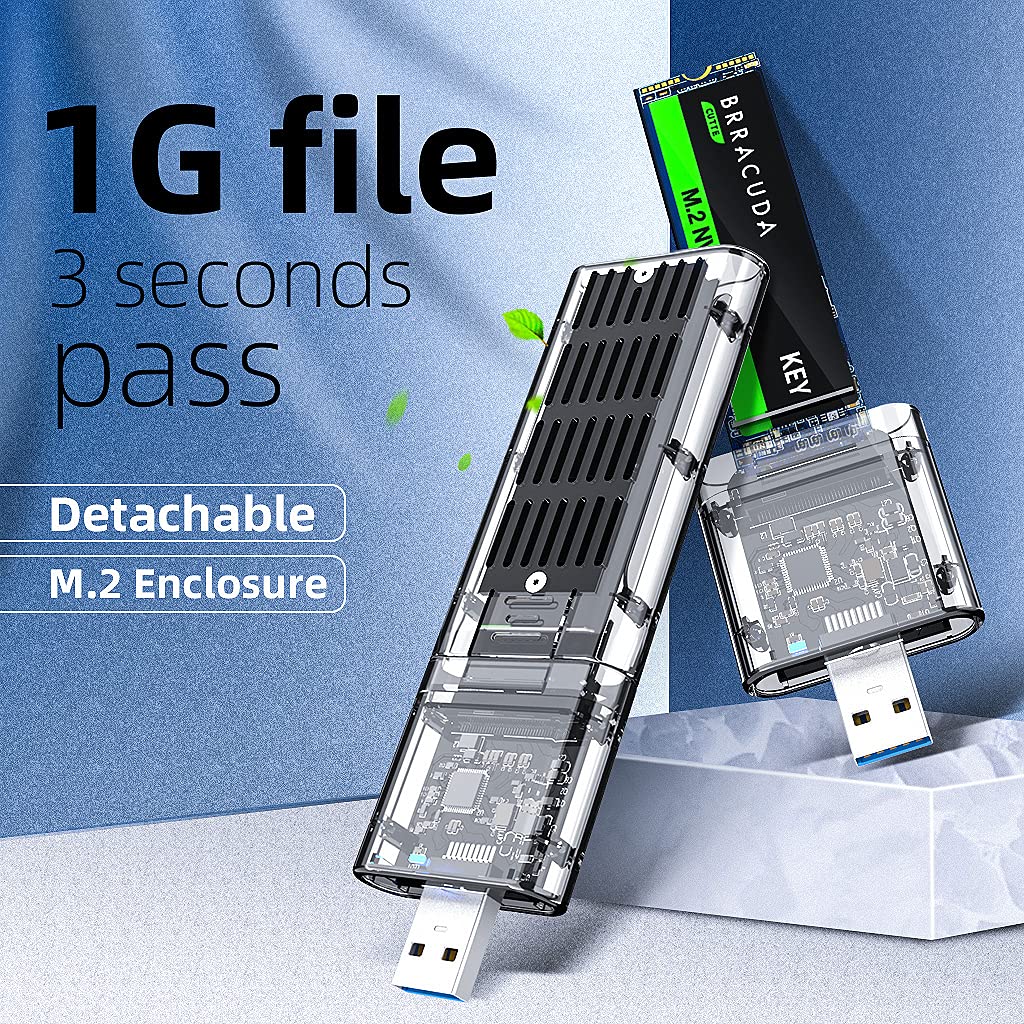 AOJUE M.2 NVME SSD Enclosure Adapter, USB 3.1 Gen 2 (10 Gbps)(USB3.0 Compatible) to NVME PCI-E M-Key Solid State Drive External Enclosure (Fits only NVMe PCIe 2242/2260/2280)-DM201PUA (Black)
