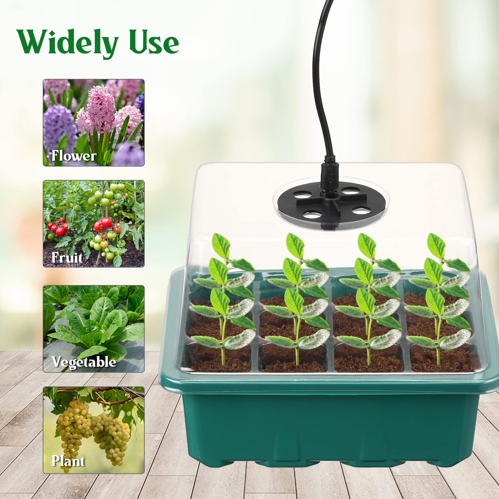 10 Pcs Seed Starter Tray with Grow Light,150 Pcs Soil Peat Pellets,120 Cell Seed Starting Trays with Adjustable Humidity Dome for Indoor Plant Seedling Growing Germinating Propagation