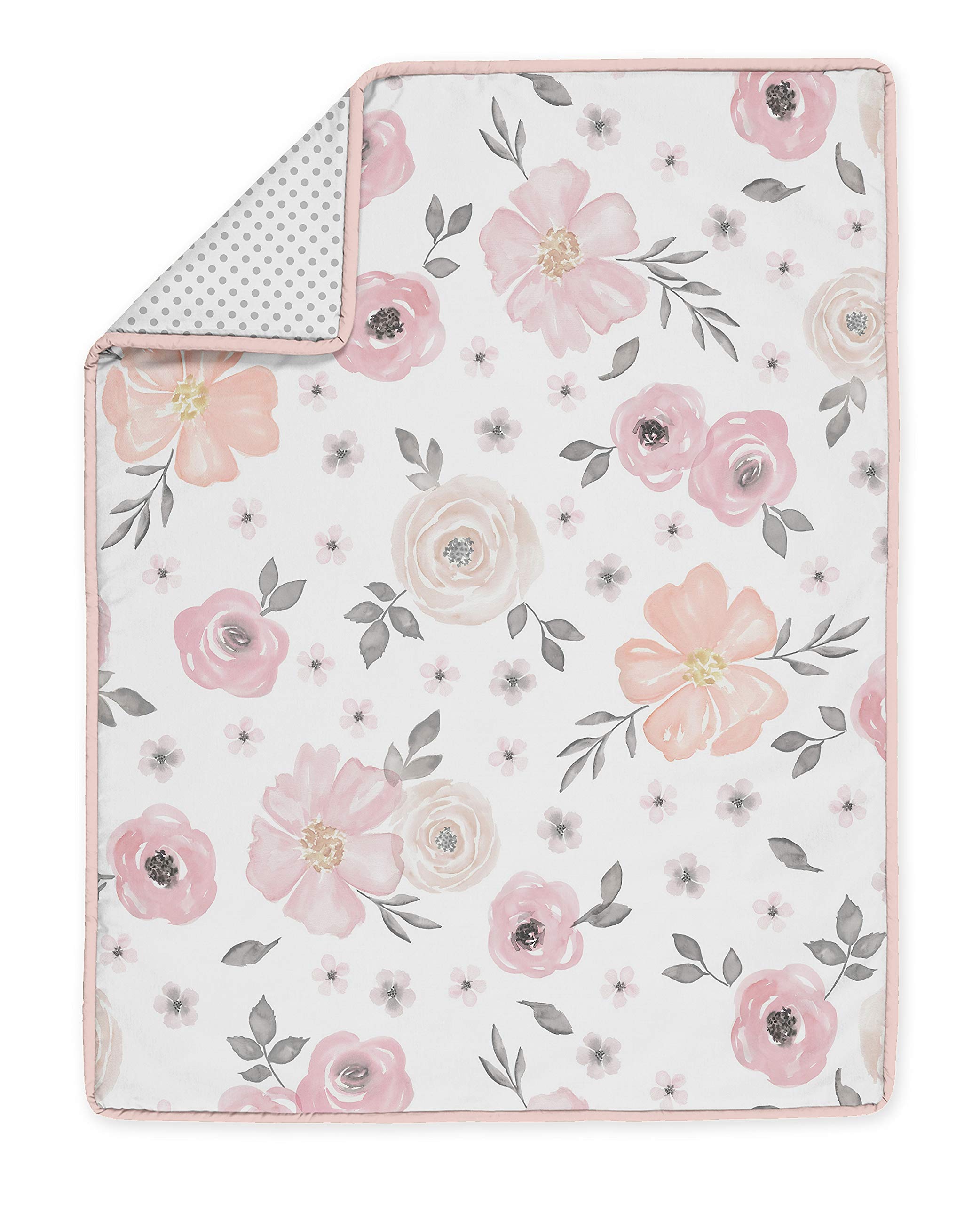 4 pc. Blush Pink, Grey and White Watercolor Floral Baby Girl Crib Bedding Set by Sweet Jojo Designs - Rose Flower Polka Dot