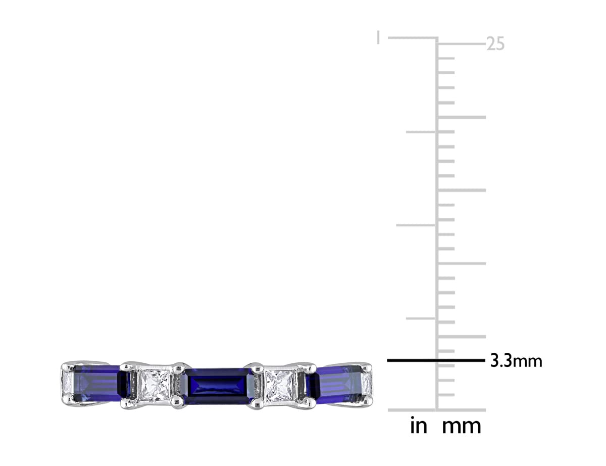 1.40 Carat (ctw) Lab-Created Blue and White Sapphire Baguette Ring Band in Sterling Silver