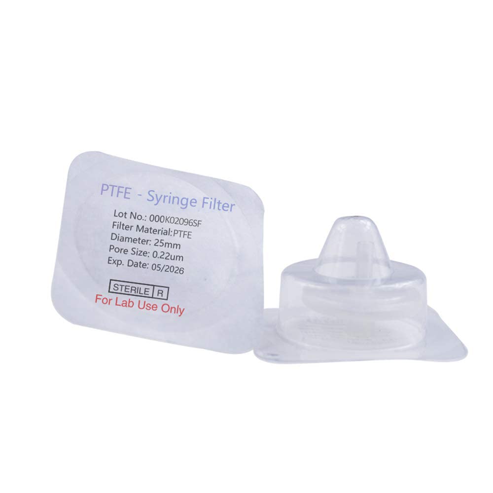 Sterile Syringe Filter PTFE Hydrophilic Filtration 0.22 um Pore Size, 25 mm Membrane Diameter Sterile PTFE Membrane Individually, Packed 20/pk by Labfil