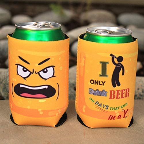 Amazing Drinkers - 10 pack funny quotes & cartoons Extra Thick yellow Neoprene Beer & beverage 12 OZ Can Sleeve Covers - Fully stitched, Trendy & Awesome for Gift or Hosting Item # 10C-YFC
