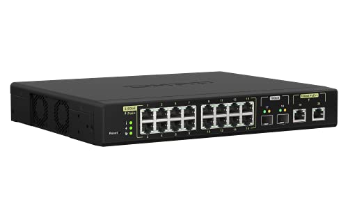 QNAP 20-Port 10GbE PoE++ and 2.5GbE PoE+ Managed Network Switch (QSW-M2116P-2T2S-US). Layer 2, Web Management