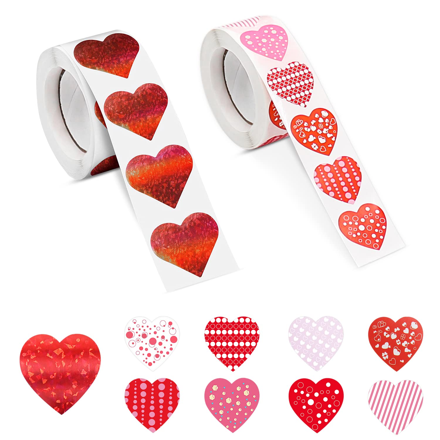 1000PCS Valentines Stickers, Glitter Heart Stickers Roll & 8 Design Funny Valentine's Mother Day Decorative Label Sticker, Wedding Party Decorat Envelopes Greeting Cards Boxes Gifts Seal Stickers