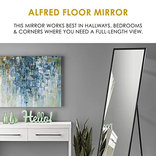 Adesso Alfred Full Length Simple, Modern Matte Black Floor Mirror with Folding Frame