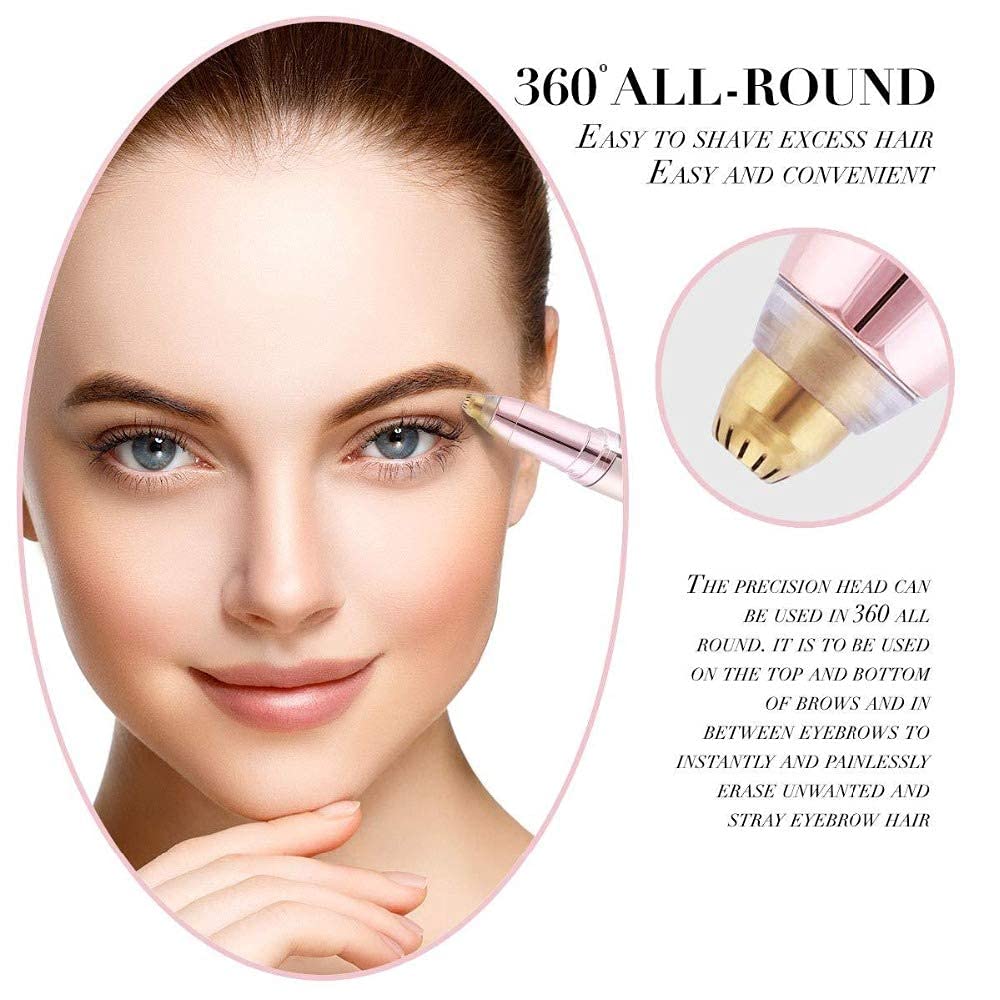 GoldTech Products Eye Brow Trimmer, Eyebrow Hair Remover, Portable Eyebrow Epilator Razor Pen with LED Light, Eyebrow Shaver Tool for Eye Brows, Face, Lips, Nose, Rose Gold with 18K Plated Tip