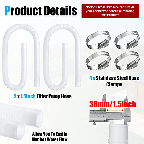 1.5 Inch Pool Hose for Above Ground Pools Diameter Pool Pump Replacement Hose 59 Inch Length Swimming Pool Hose with Hose Clamps (16 Pcs)