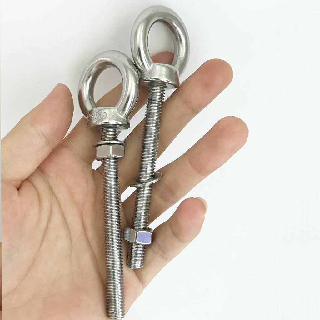 AIVOOF Stainless Steel Eye Bolts, 2 Pack M8 Shoulder Eye Bolt 3.15" Heavy Duty EyeBolts Screws in Eye Hooks with Washer and Nuts for Lifting Ring Eyebolt Thread Length 80mm