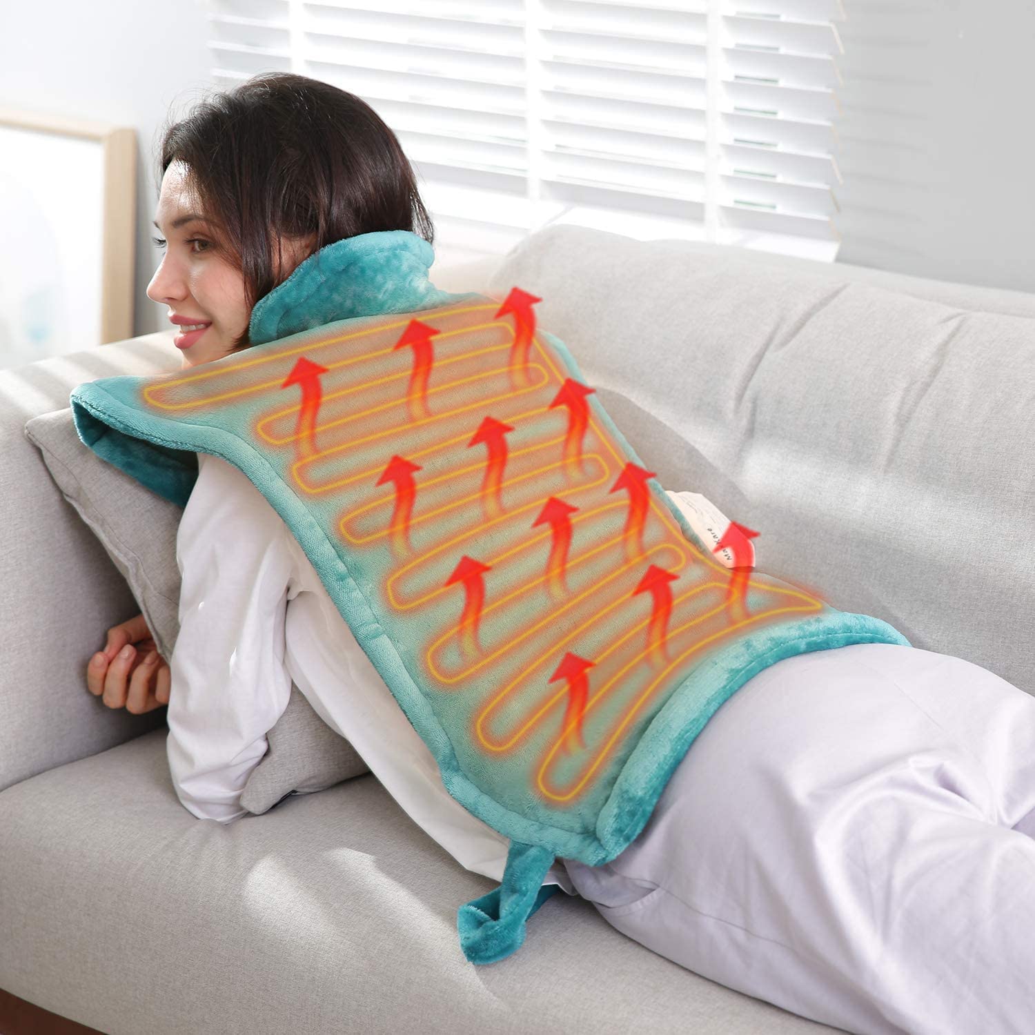 Large Heating Pad for Back and Shoulder, 24inx33in Heat Wrap with Fast-Heating and 4 Heat Settings, Auto Shut Off Available - Green