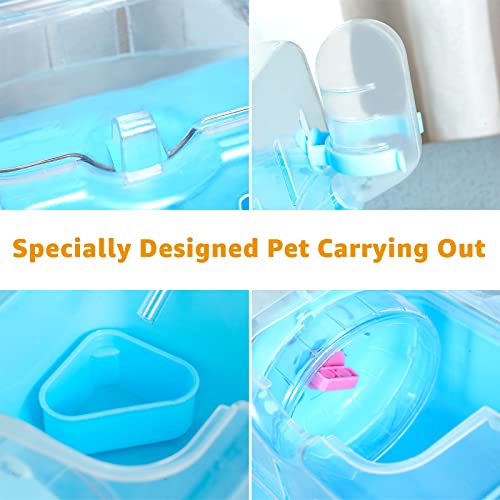 Misyue Portable Carrier Hamster Carry Case Cage with Water Bottle Travel&Outdoor for Hamster Small Animals (Blue)