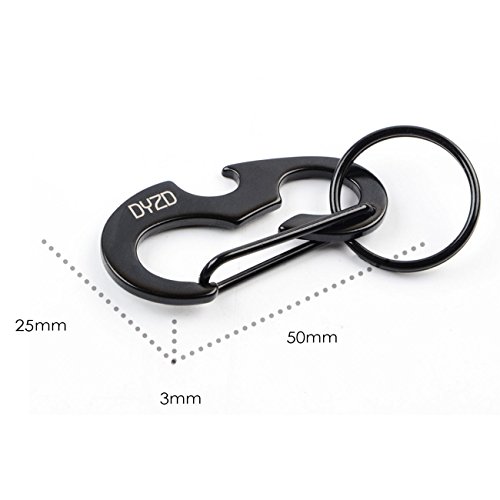 DYZD Stainless Steel Bottle Openers Mini Style D Ring Shape Keychains With Key Ring Connectors (Black,2 PCS)