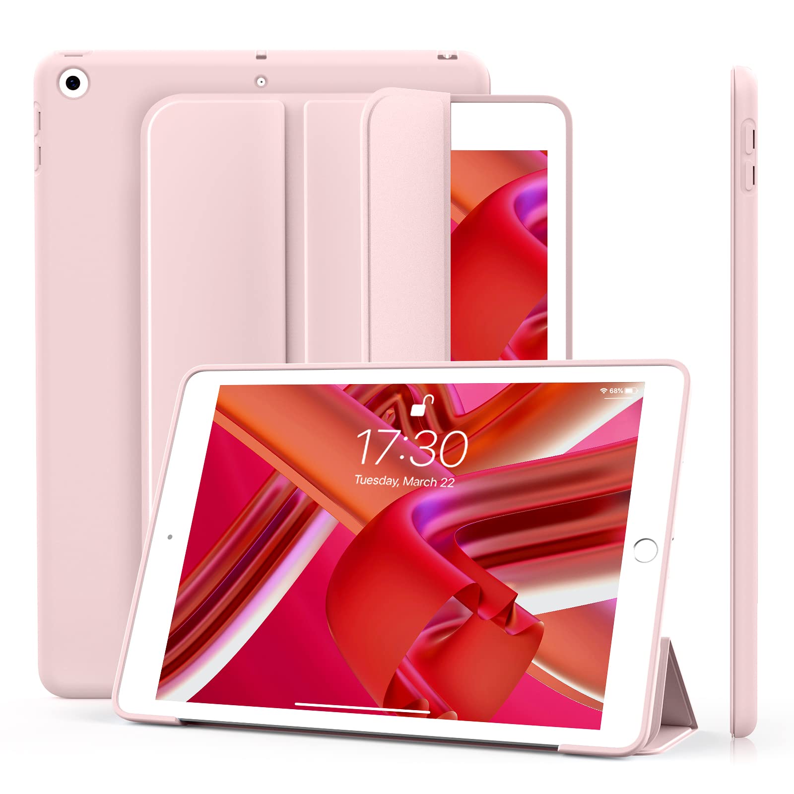 Aoub Case for iPad 6th Generation 2018/iPad 5th Generation 2017 9.7 Inch Case, Trifold Stand Protective Slim Lightweight Smart Cover, Auto Sleep/Wake, Soft TPU Back Case for ipad 9.7 inch - Light Pink