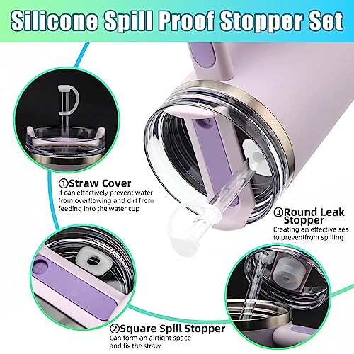 2 Sets Silicone Spill Stopper for Stanley 40/30 oz Quencher H2.0&1.0 Tumbler with Handle including 2 Straw Cover Sets 2 Round Leak Stoppers 2 Square Spill Stoppers for Stanley Cup Accessories