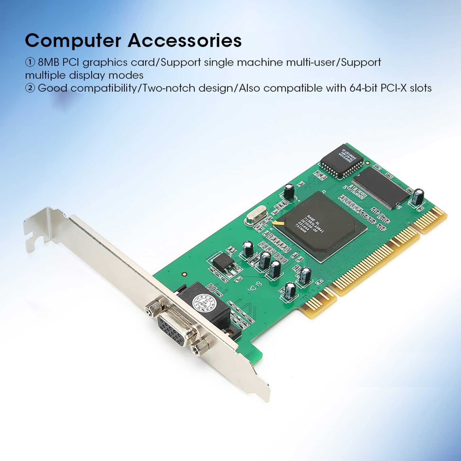 8MB Graphics Card VGA PCI 32Bit for Server, Industrial Computer Multi-Display for Rage XL, 32Bit PCI VGA Video Card, 64Bit PCI-X Universal Video Card for Desktop Computers